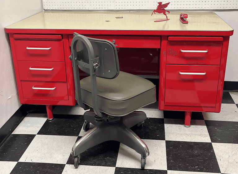 Steelcase Desk Painted Red with Mobil Pegasus Decor Piece, Red ...