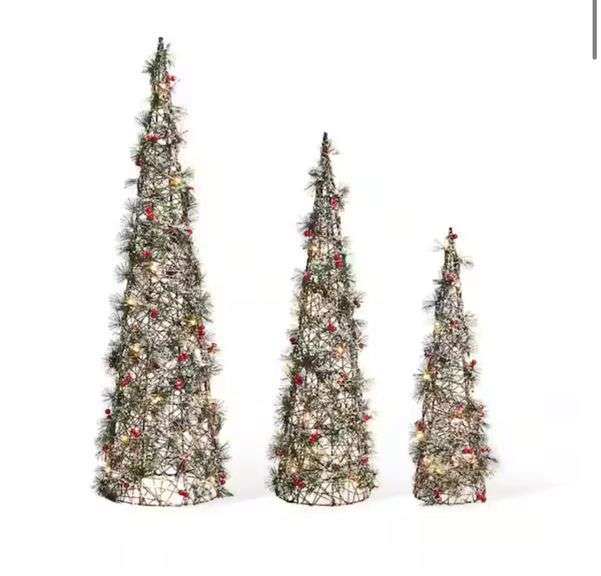 Glitzhome 39.25 in. H Lighted Christmas Plastic Cone Tree with 75 Warm ...