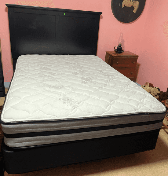 Black pressboard headboard with Mattress, box springs & frame 60 ...