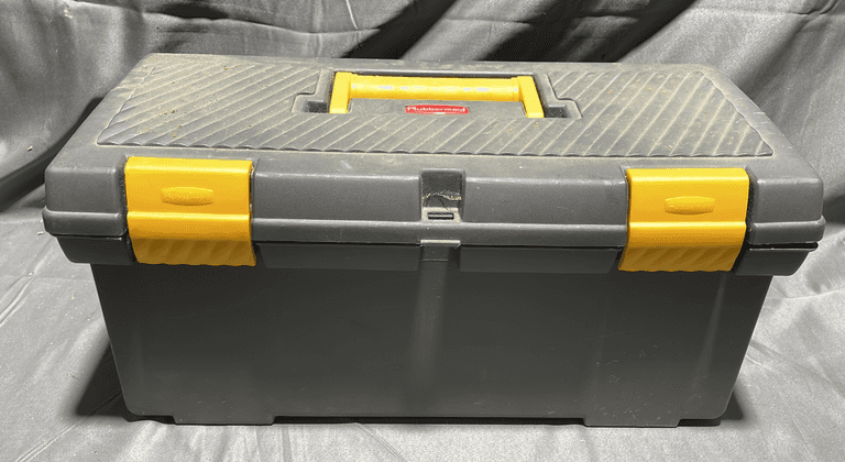 Rubbermaid tool box with hardware & hand tool assortment including ...