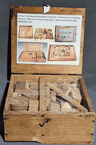 Wood Building Blocks Set in Wood Case 12.5" x 11.5" x 6" (damage ...