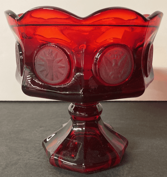 Fostoria red glass pedestal dish - Metzger Property Services, LLC