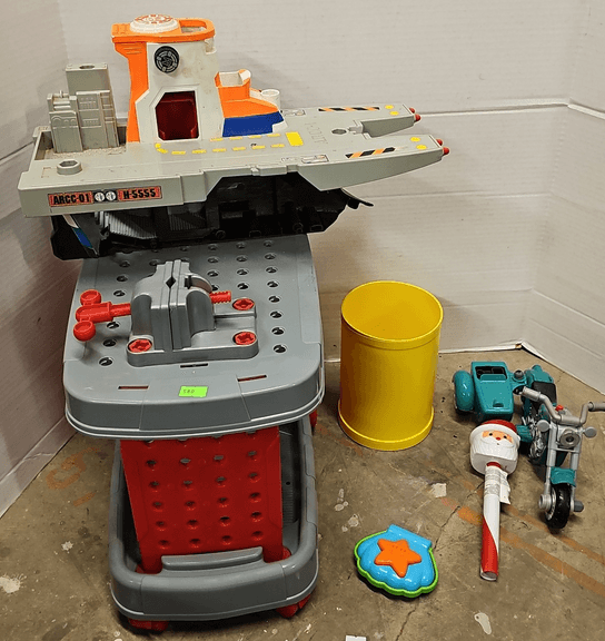 Child’s Plastic Work Bench, Plastic Ship ARCC-1, Plastic Toy Motor ...