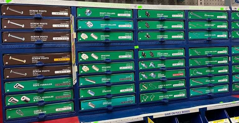 8 Plastic organizer units with screw post, cable ferrules, shaft ...