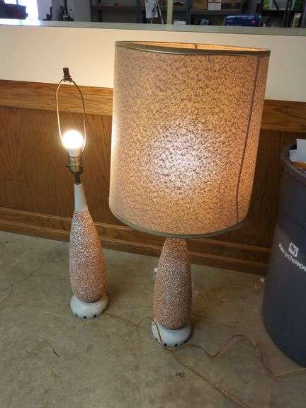 2 Mid Century Table Lamps 41”, one is missing shade, some staining on ...