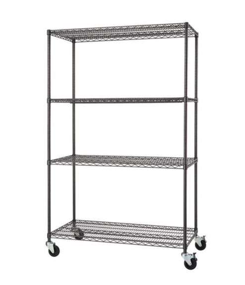 TRINITY PRO Black 4-Tier Rolling Steel Wire Garage Storage Shelving ...