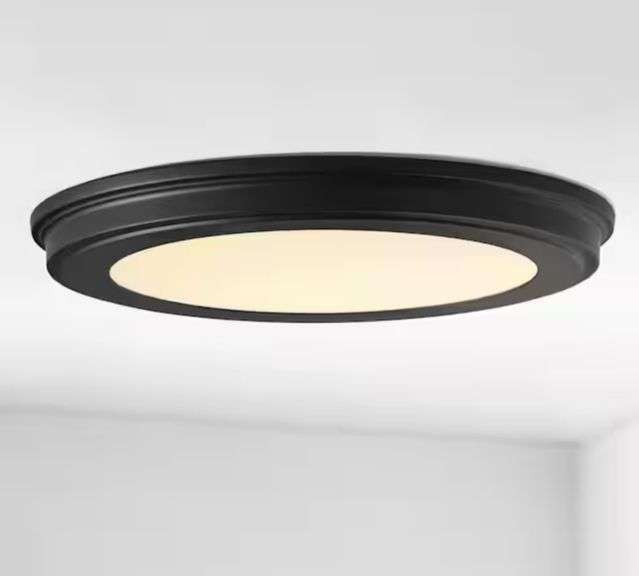 Commercial Electric 13 in. Matte Black 3-CCT LED Round Flush Mount, Low ...