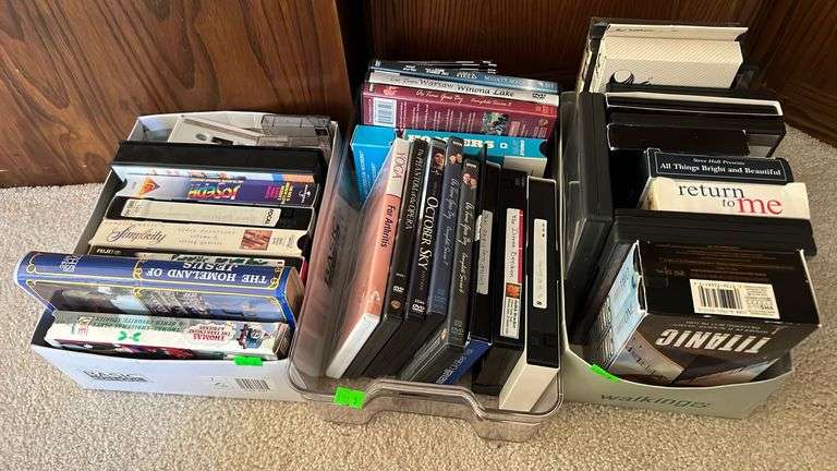 VHS & DVD assortment (see photos) & Tote 8.5”x14” - Metzger Property ...