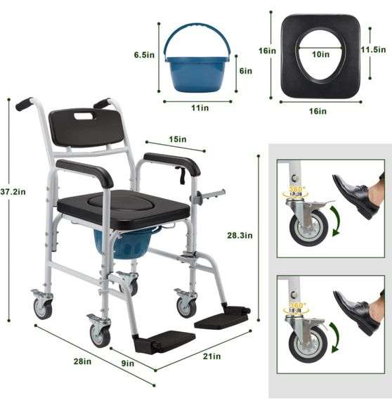 Homguava Bedside Commode Wheelchair, 4 in 1 Shower Commode Chair ...