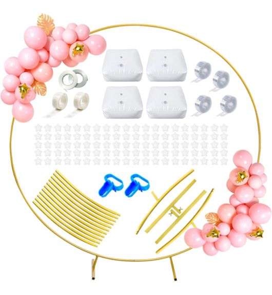 7.5 FT Large Size Metal Balloon Circle Arch Set, Golden Round Balloon ...