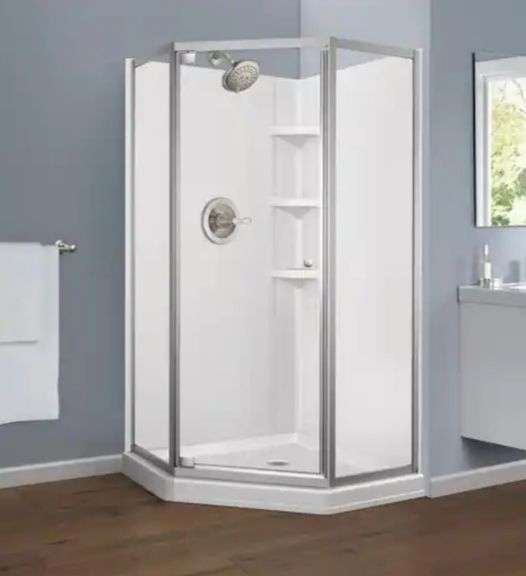 Delta Foundations 38 in. W x 74 in. H Neo-Angle Pivot Framed Corner ...