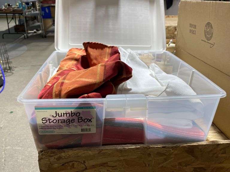 Jumbo storage box w/tablecloths - Metzger Property Services, LLC