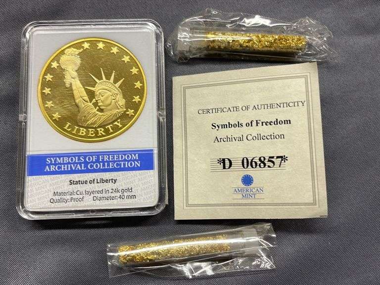 2014 Symbols of Freedom Statue of Liberty Token Coin and 2 Vials of ...
