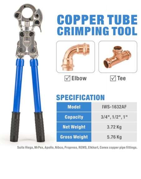 iCrimp IWS-1632AF Copper Tubing Press Tool, Copper Crimping Tool for 1/ ...