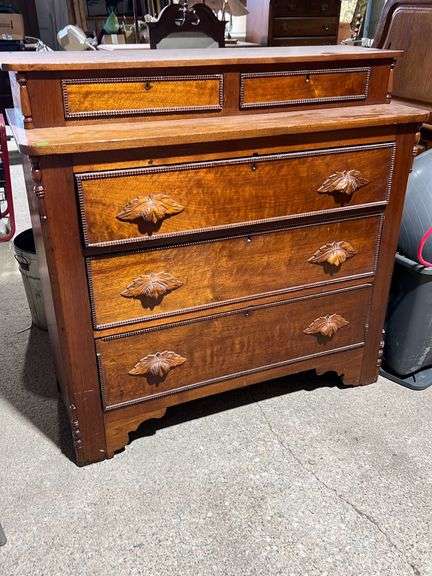 Victorian 6-Drawer Step Back Cottage Chest of Drawers w/ Carved Leaf ...