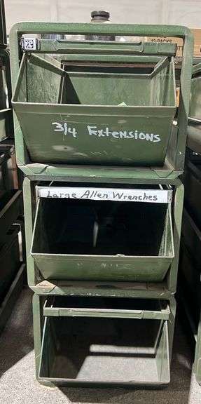 Group Of Three Matching Vintage American Industrial Stackable Olive ...