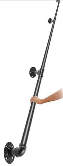 8 ft. Pipe Stair Handrail 440 lbs. Load Capacity Wall Mounted Handrail ...