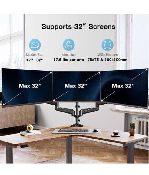 HUANUO Triple Monitor Mount for 17 to 32 inch Screens, 3 Monitor Desk ...
