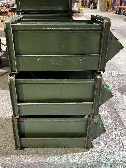 Group Of Three Matching Vintage American Industrial Stackable Olive ...