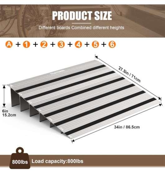 6" Rise Threshold Ramp, Aluminum Door Entry Ramp for Wheelchairs ...