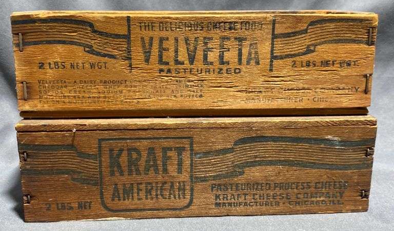 Wood Velveeta cheese box, Kraft American cheese box 9” - Metzger ...