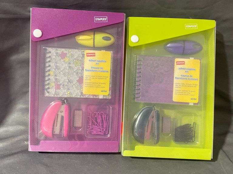 (2) Staples school supplies kits including highlighter, notepad ...
