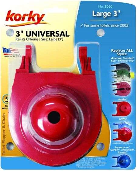 Korky 3060BP Universal Toilet Flapper Replaces Most Large 3-Inch ...