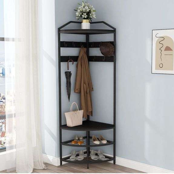 GiftGo Modern Black Entryway Corner Hall Tree - Metzger Property ...