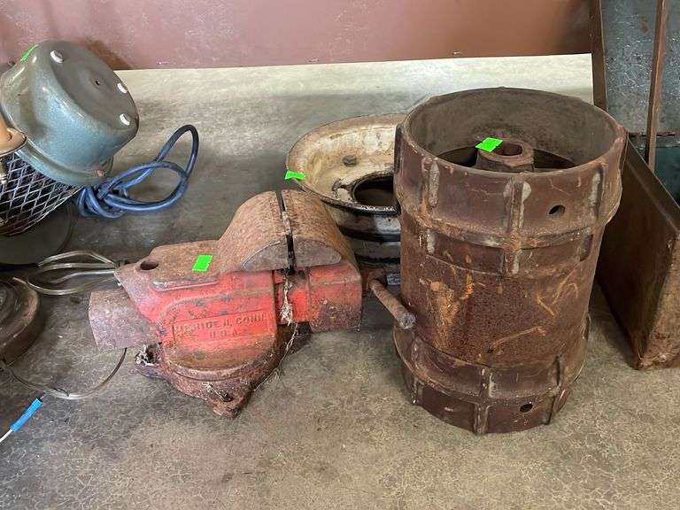 Four wheeler tire rim 9.5”, Bench Vise, Misc. - Metzger Property ...