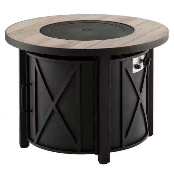 Hampton Bay 35 in. W x 26 in. H Round Steel Propane Fire Pit Table with ...