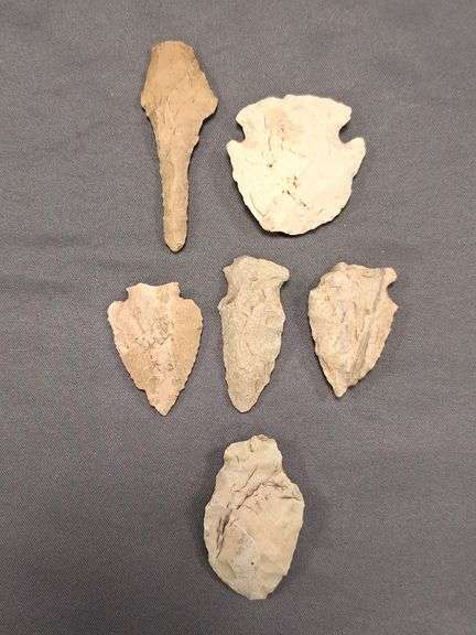 6- Native American Artifacts including Drill 2 1/4", Gibson blunt ...