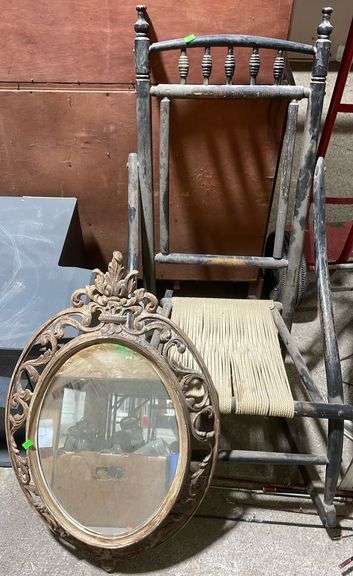 Wood Rocking Chair (missing back) and Ornate Mirror - Metzger Property ...