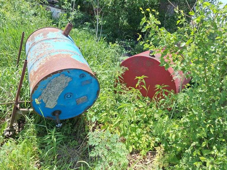 Trailer frame 6x12ft, Tires and rims, oil barrel, loose scrap as shown ...