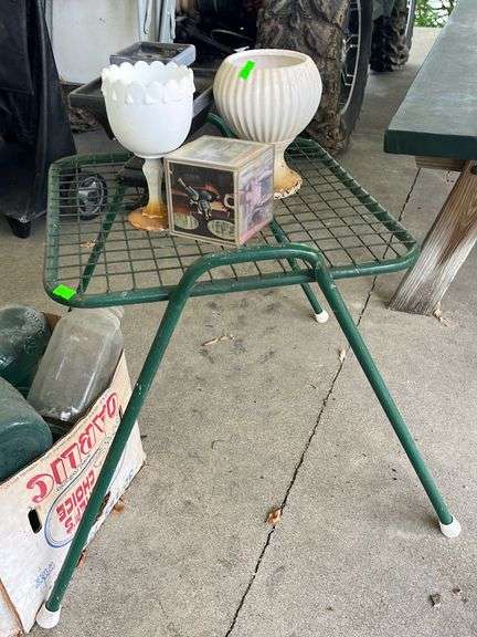 Metal patio side table, flower pots - Metzger Property Services, LLC
