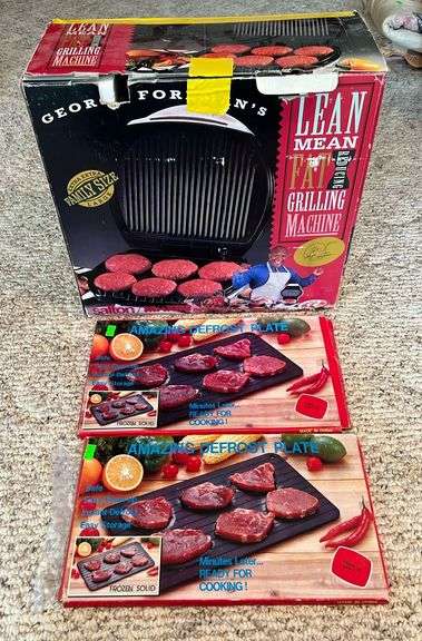George Foreman’s Lean Mean Grilling Machine in box, (2) Amazing Defrost ...