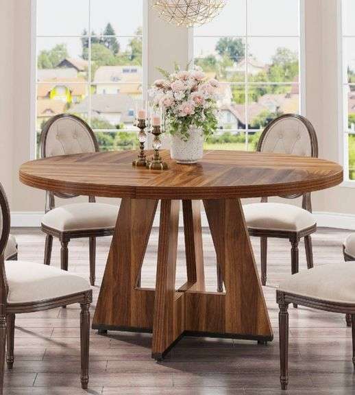 Tribesigns Home Round Dining Table for 4, 47" Wood Kitchen Table ...