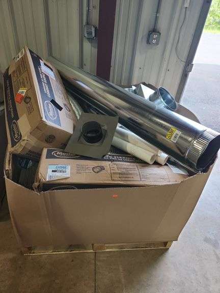 Box of pvc pipe, vents, dryer duct , and flex duct and assorted items ...
