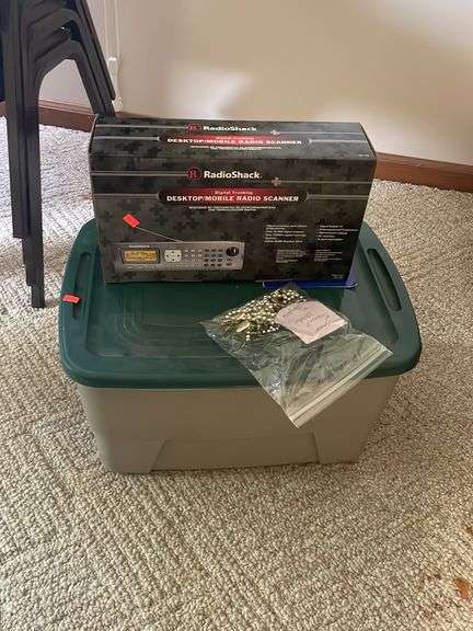 Radio Shack Mobil Radio Scanner, Christmas ornament Hooks, Plastic Tote ...
