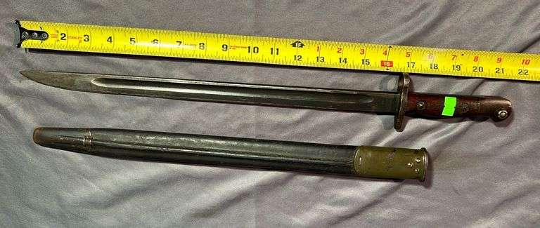 Bayonet with wood handle & scabbard 22", see photos for markings ...