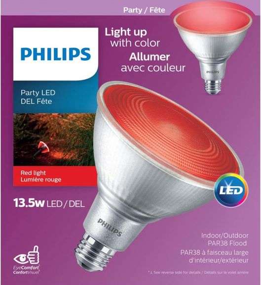 2- 13.5W PAR38 Medium Base Red Glass LED Light Bulbs - Metzger Property ...