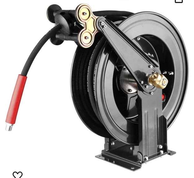 Pressure Washer Hose Reel 50 ft x 3/8 in, Retractable Hose Reel for Water/Air/Oil, Heavy Duty ...