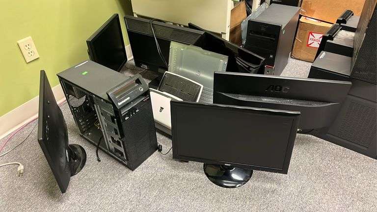 Computer towers, computer monitors, office supplies, file cabinets ...