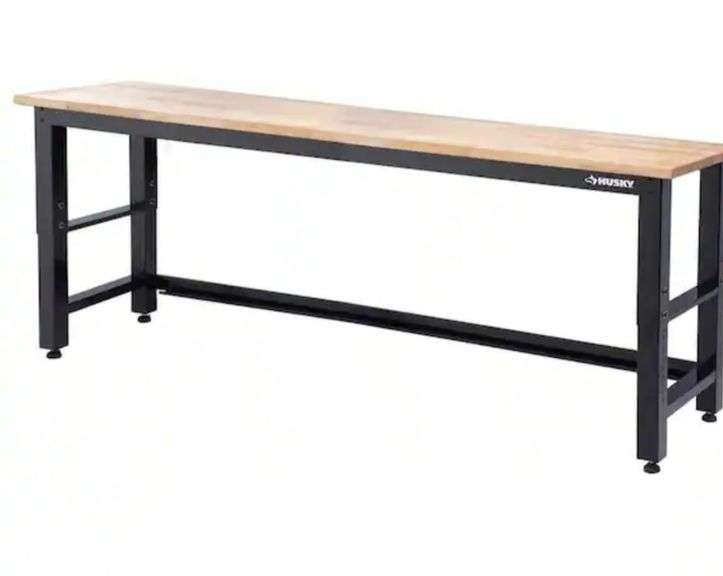 Husky 8 ft. Adjustable Height Solid Wood Top Workbench in Black for ...