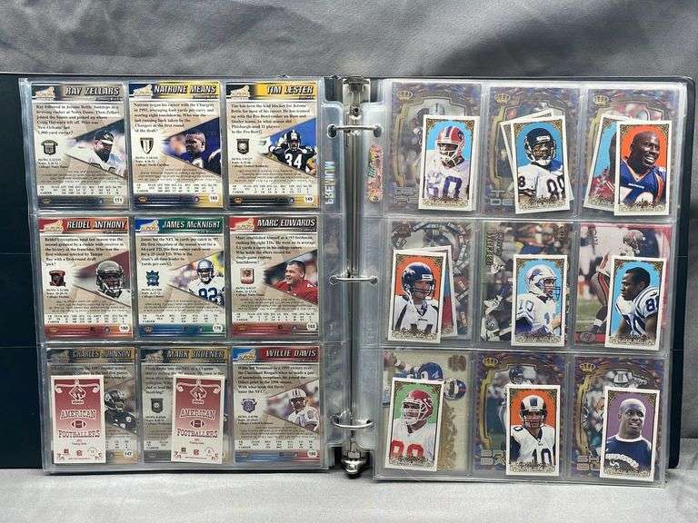 Football trading card assortment in binder including Kevin Johnson ...