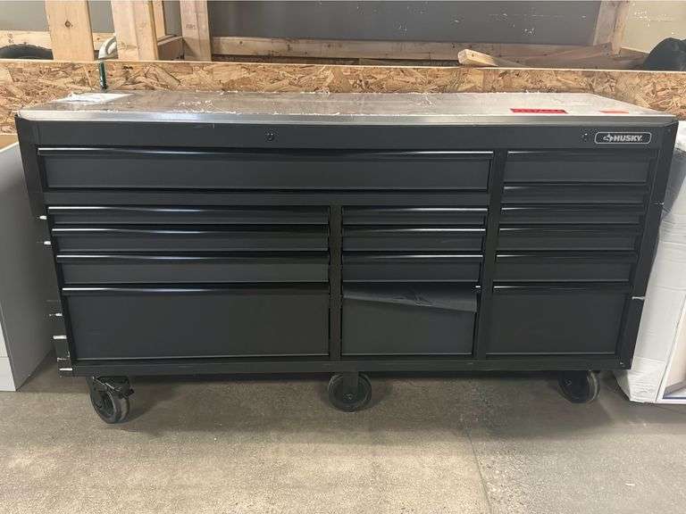 Husky 72 in. W x 24 in. D Heavy Duty 15-Drawer Mobile Workbench Cabinet ...
