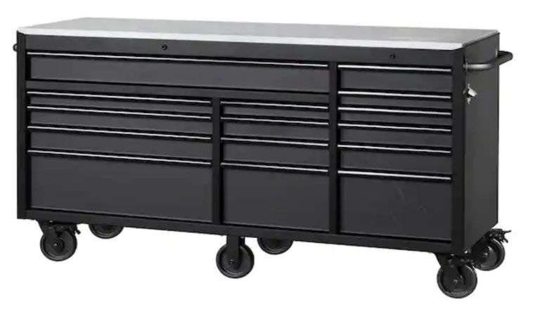 Husky 72 in. W x 24 in. D Heavy Duty 15-Drawer Mobile Workbench Cabinet ...