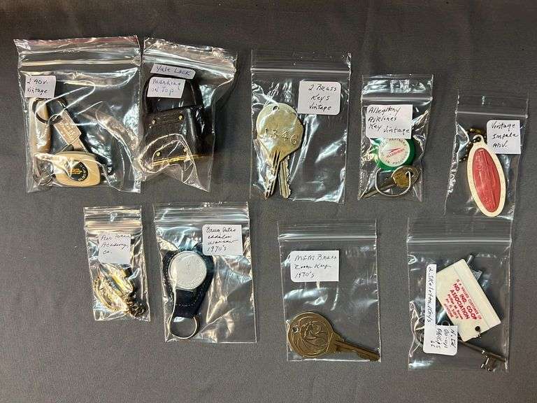 Vintage Brass Keys • Yale Lock • 2 Vintage Key Chains • MGM Brass Room ...
