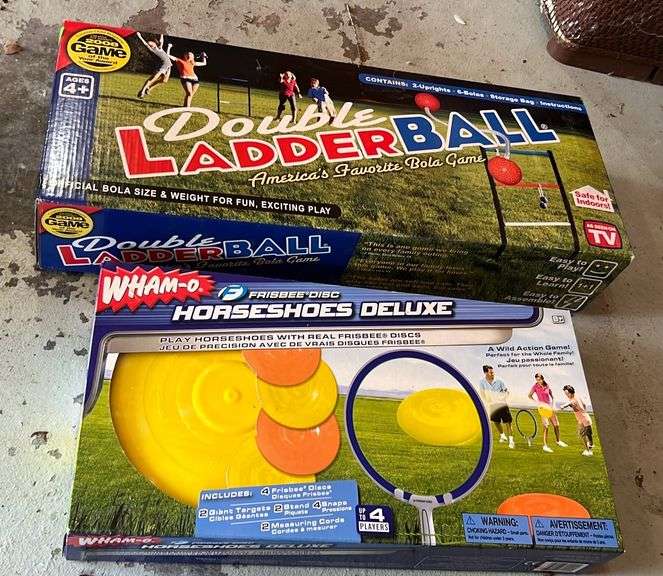 Double Ladder Ball game NIB, Wham-o Frisbee Disc HorseShoes Deluxe Game ...
