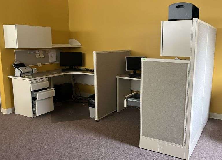 Cubicle unit and contents inc. Dell & Acer computer monitors, keyboard ...