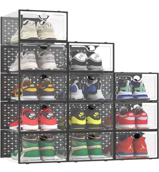 Extra Large Shoe Storage Box, Clear Plastic Stackable Shoe Organizer ...